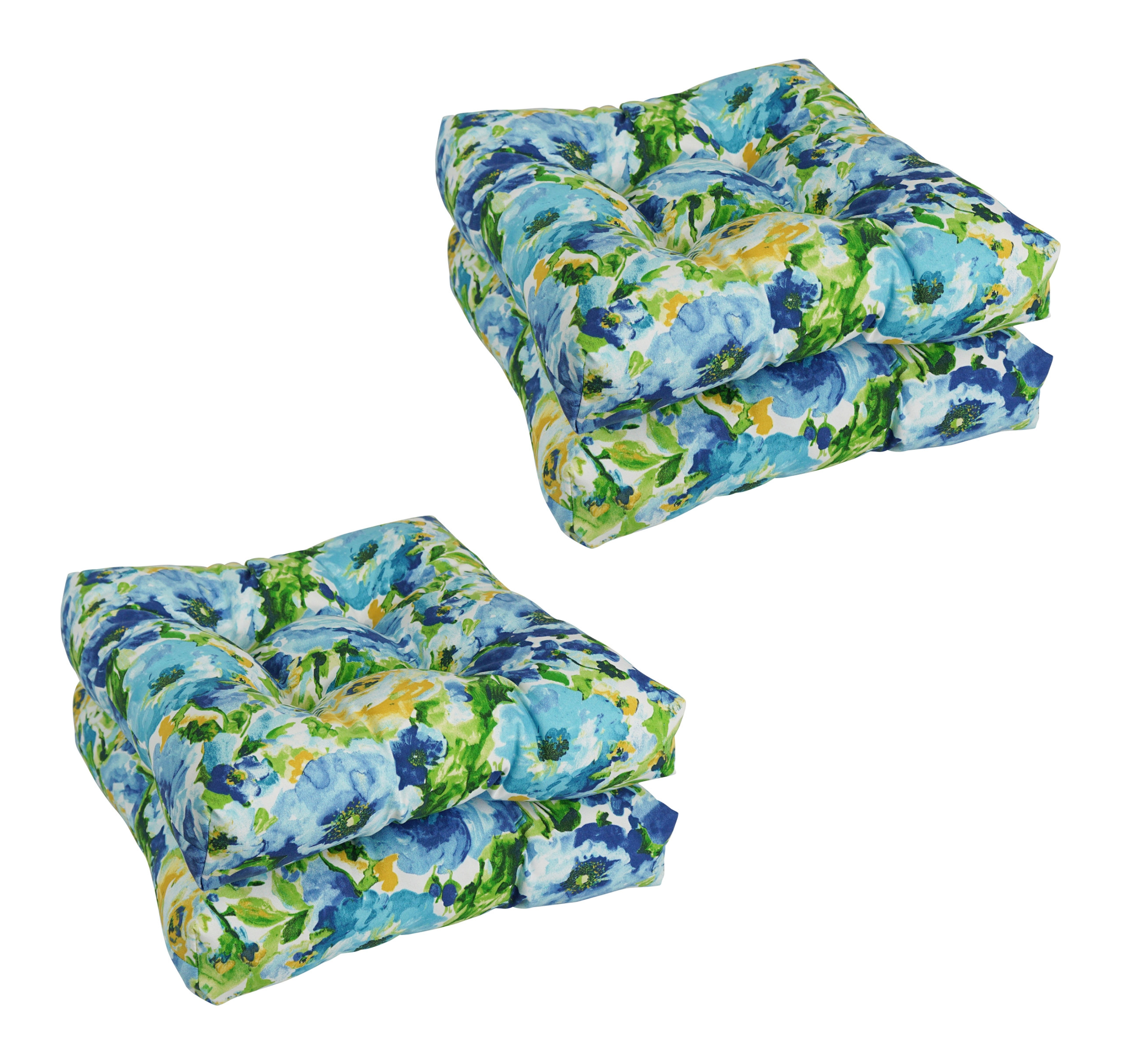 19" Squared Patterned Tufted Dining Chair Cushions, Set of 4, Lesandra ...