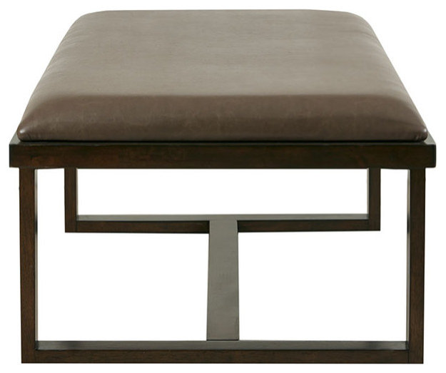 Madison Park Tracey Dark Coffee Faux Leather Wood Accent Bench, Brown ...