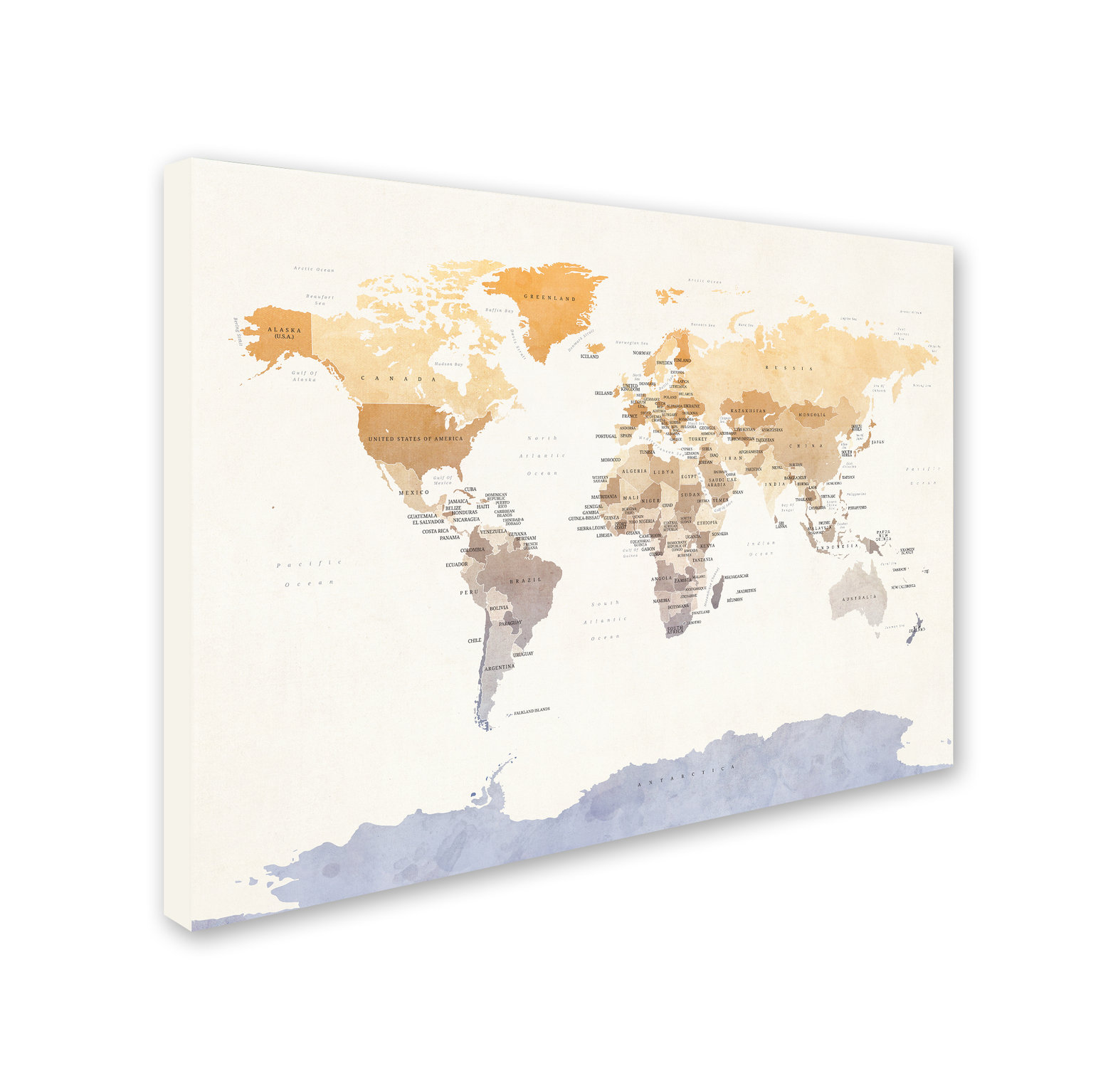 'Watercolour Political Map of the World' Canvas Art by Michael Tompsett ...