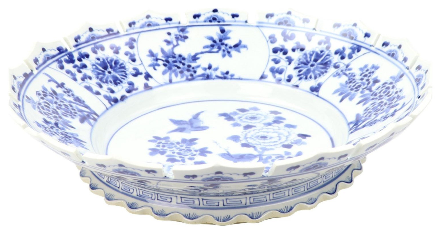 Blue & White Jagged Rim Peony Bowl - Traditional - Decorative Bowls ...