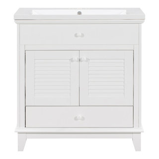 MDF Freestanding Bathroom Vanity with Drawer, Integrated Sink and Doors ...