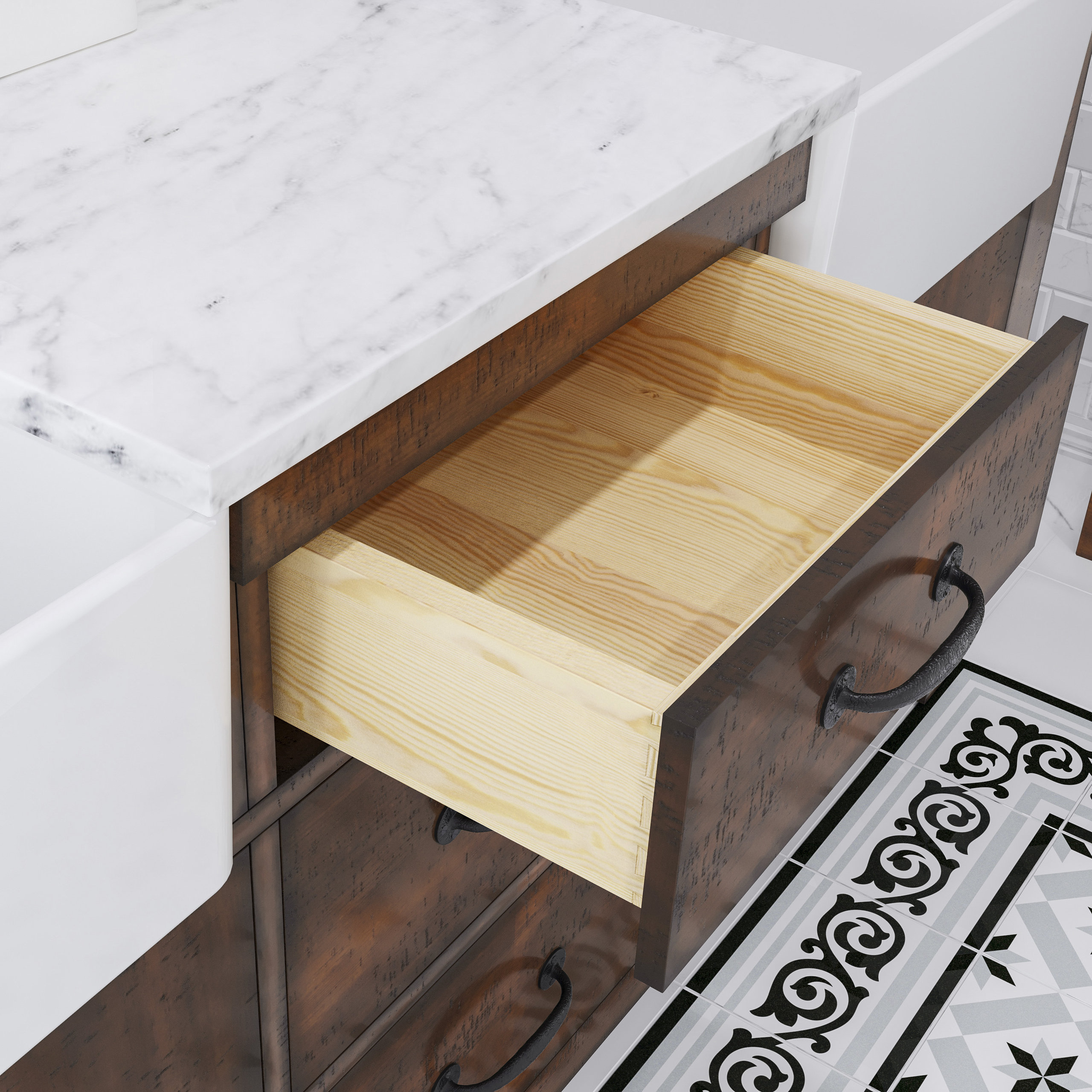 72" Double Sink Carrara White Marble Top Vanity, Rustic Sienna, Mirror ...