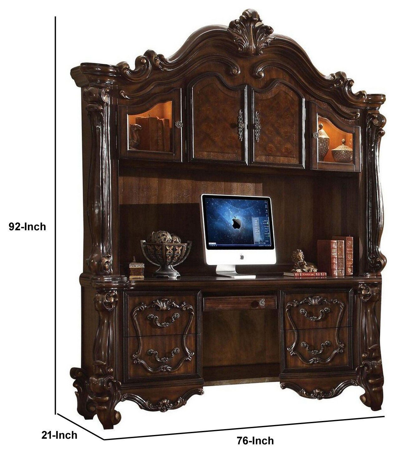Benzara BM235410 76 Inches Scrolled and Molded Computer Desk With Hutch ...