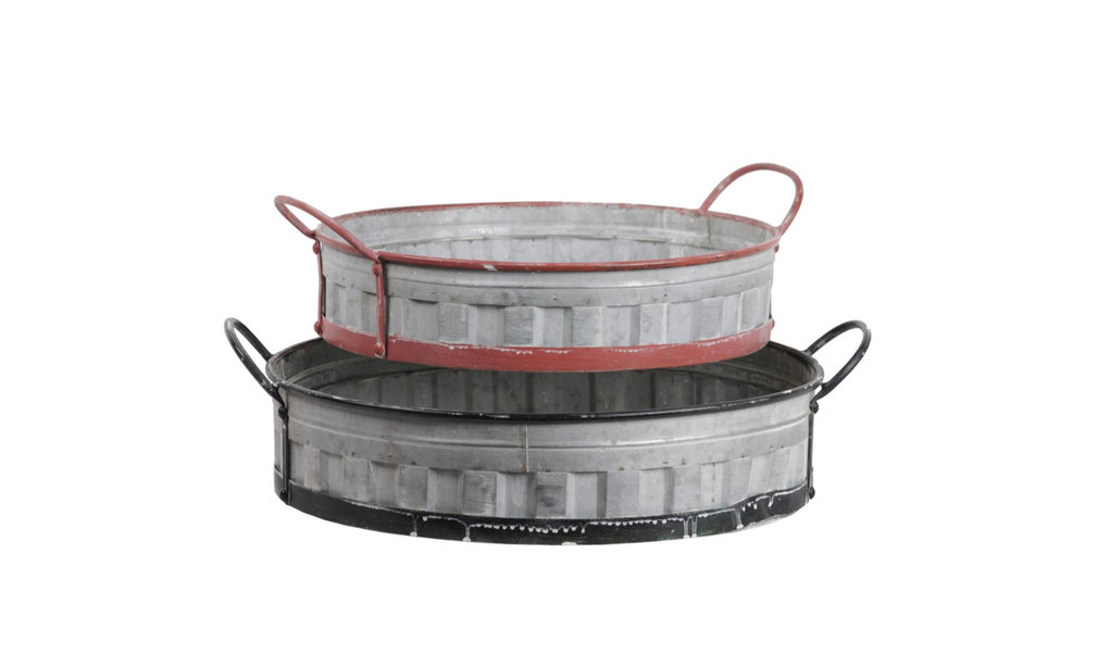Round Metal Bucket With Side Handles, Set of 2, Washed Gray - Farmhouse ...
