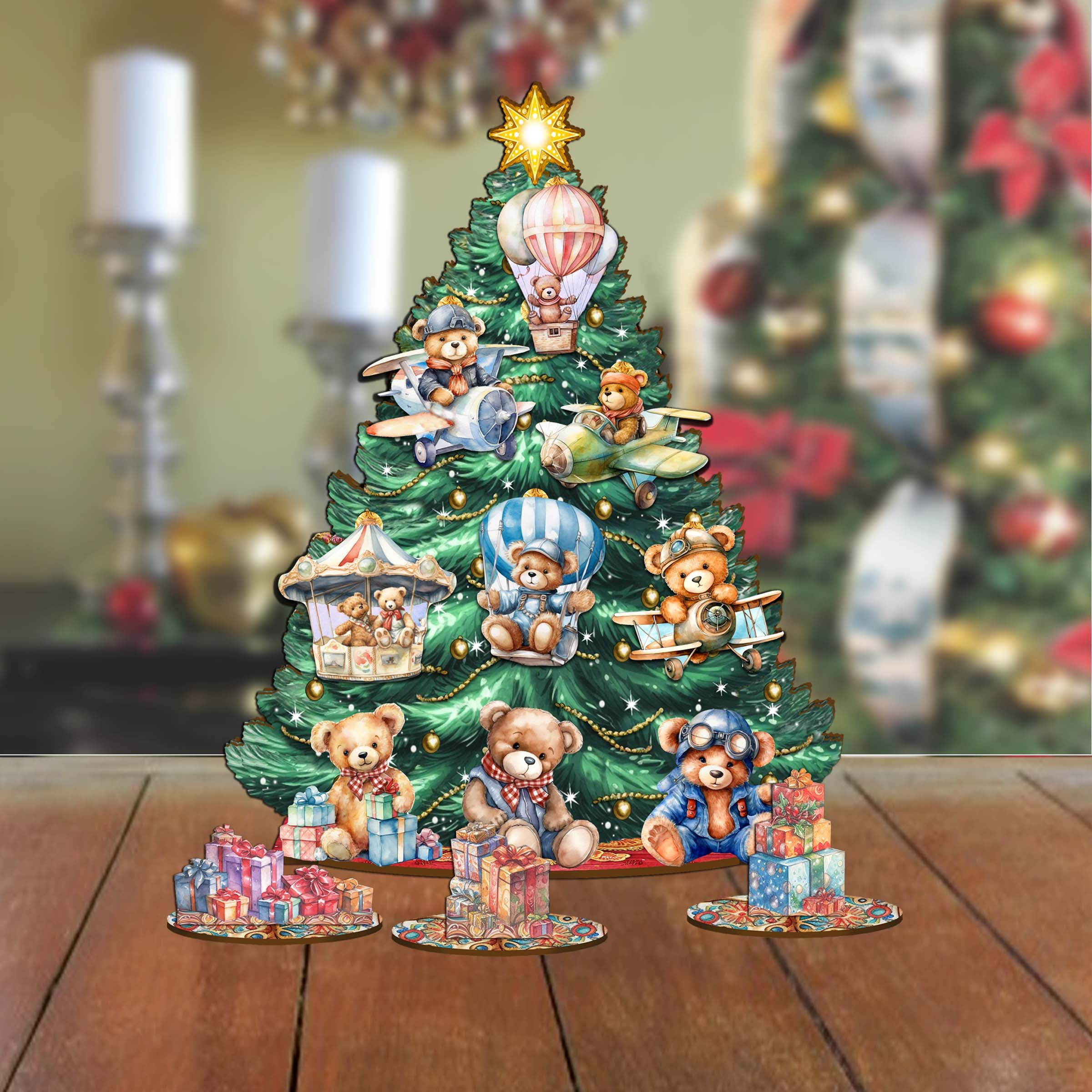 Teddy Bear Christmas Tree Set Tabletop Christmas Decor - Traditional ...