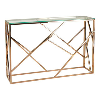 Cortesi Home Tavy Rose Gold Contemporary Glass Console Table, 48x16x31 ...