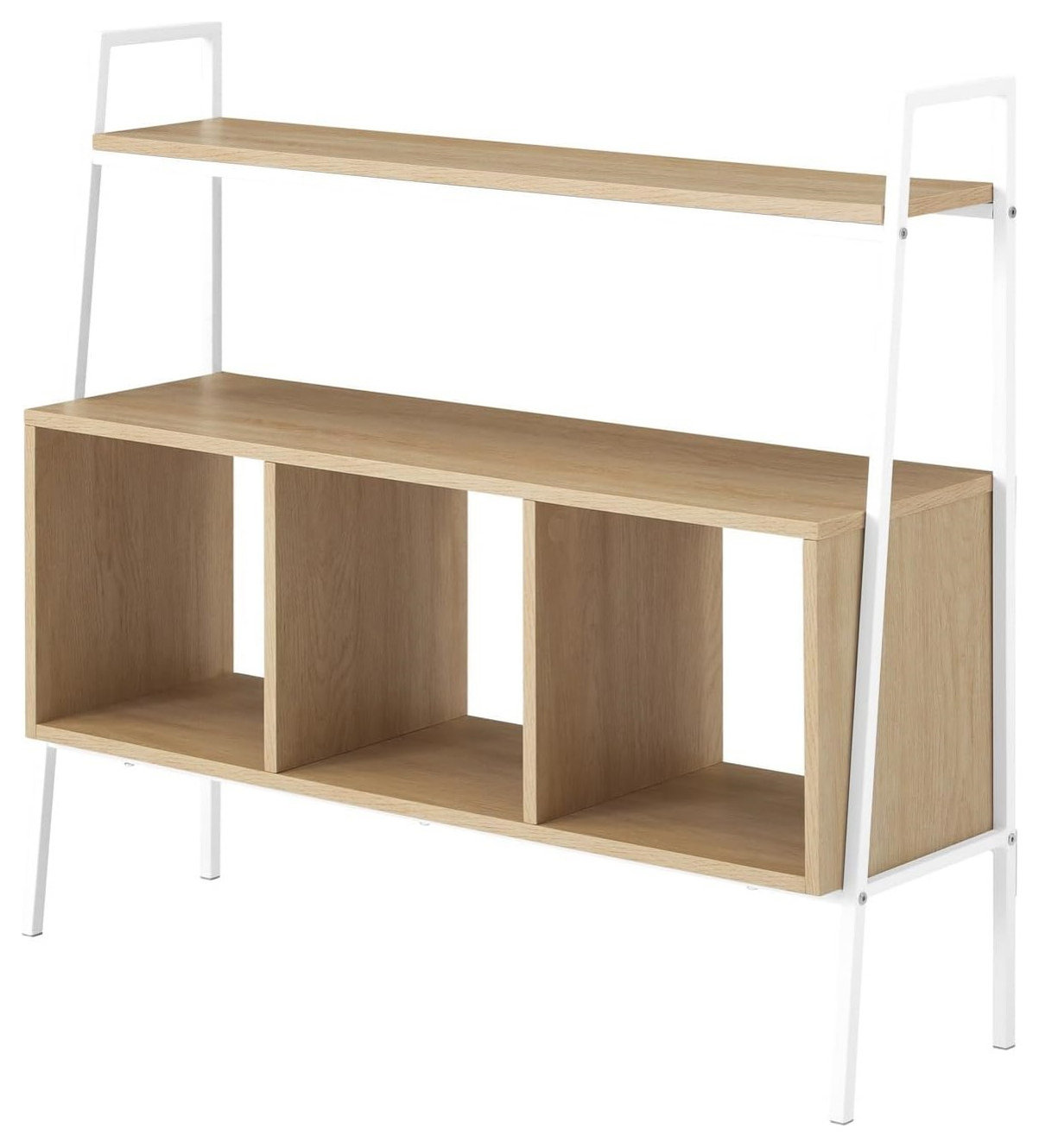 Modern Industrial Console Table, White Metal Frame & 3 Open Cubbies ...