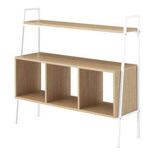 Modern Industrial Console Table, White Metal Frame & 3 Open Cubbies ...