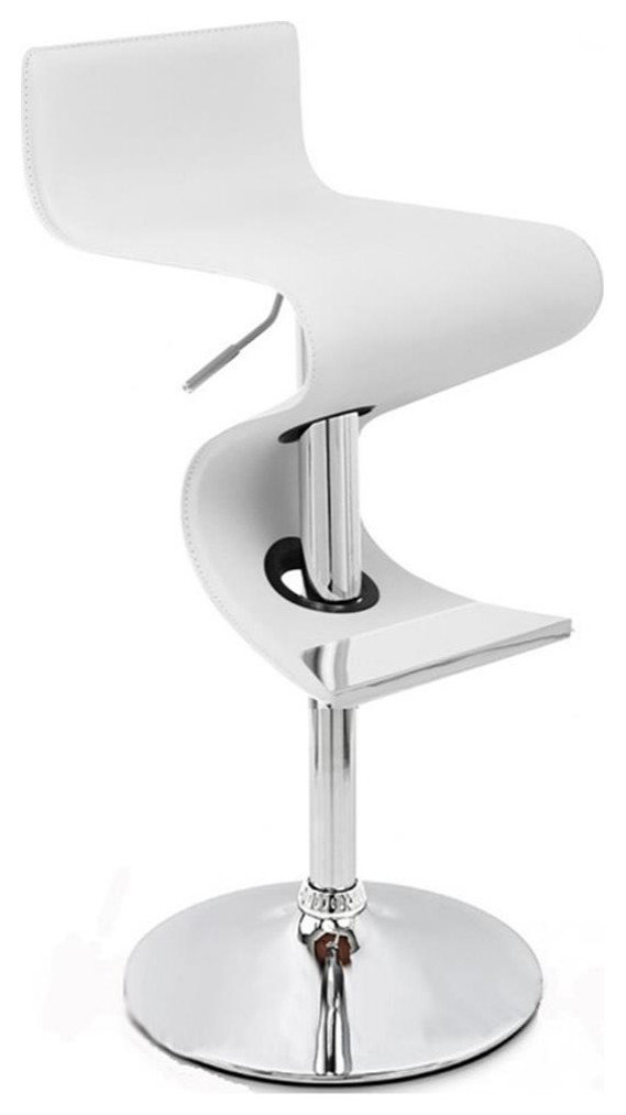 Pemberly Row Faux Leather Bar Stool Chair in White - Rotating Square ...