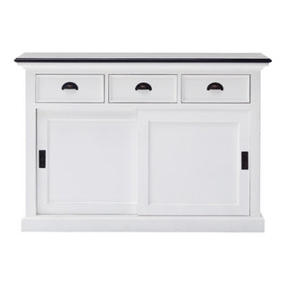 Modern Farmhouse Black and White Buffet Server With Sliding Doors ...