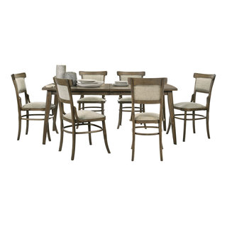 Bistro Vintage Walnut 7-Piece 72" Dining Set With Off White Fabric ...