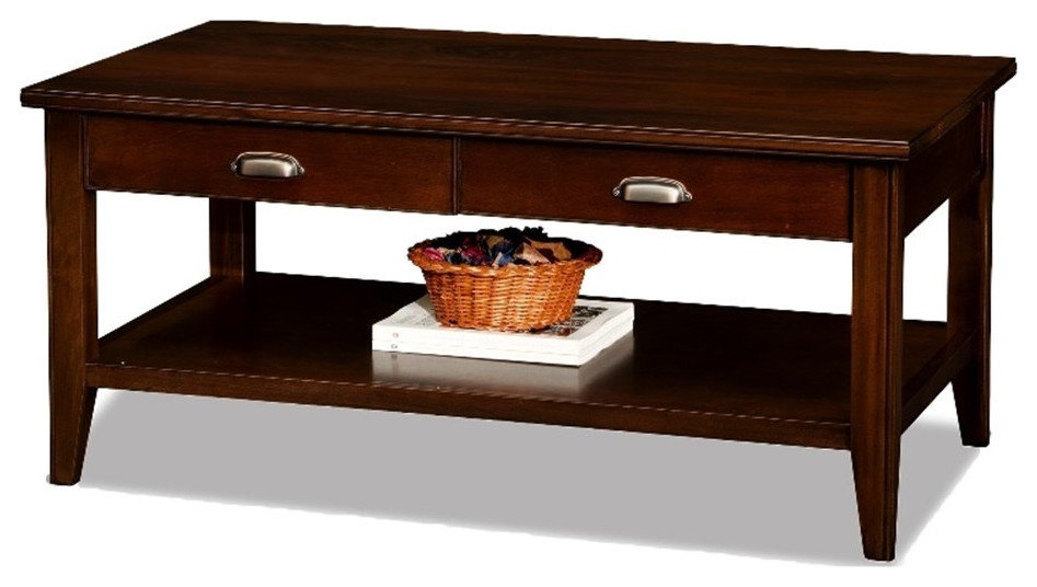 Leick Laurent Two Drawer Solid Wood Coffee Table in Chocolate Cherry - Transitional - Coffee ...