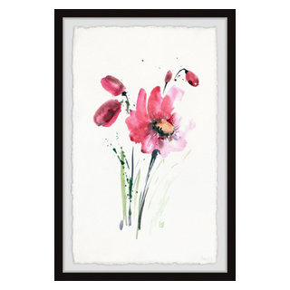 "Blooming Pink Smudge" Framed Painting Print, 16"x24" - Contemporary ...