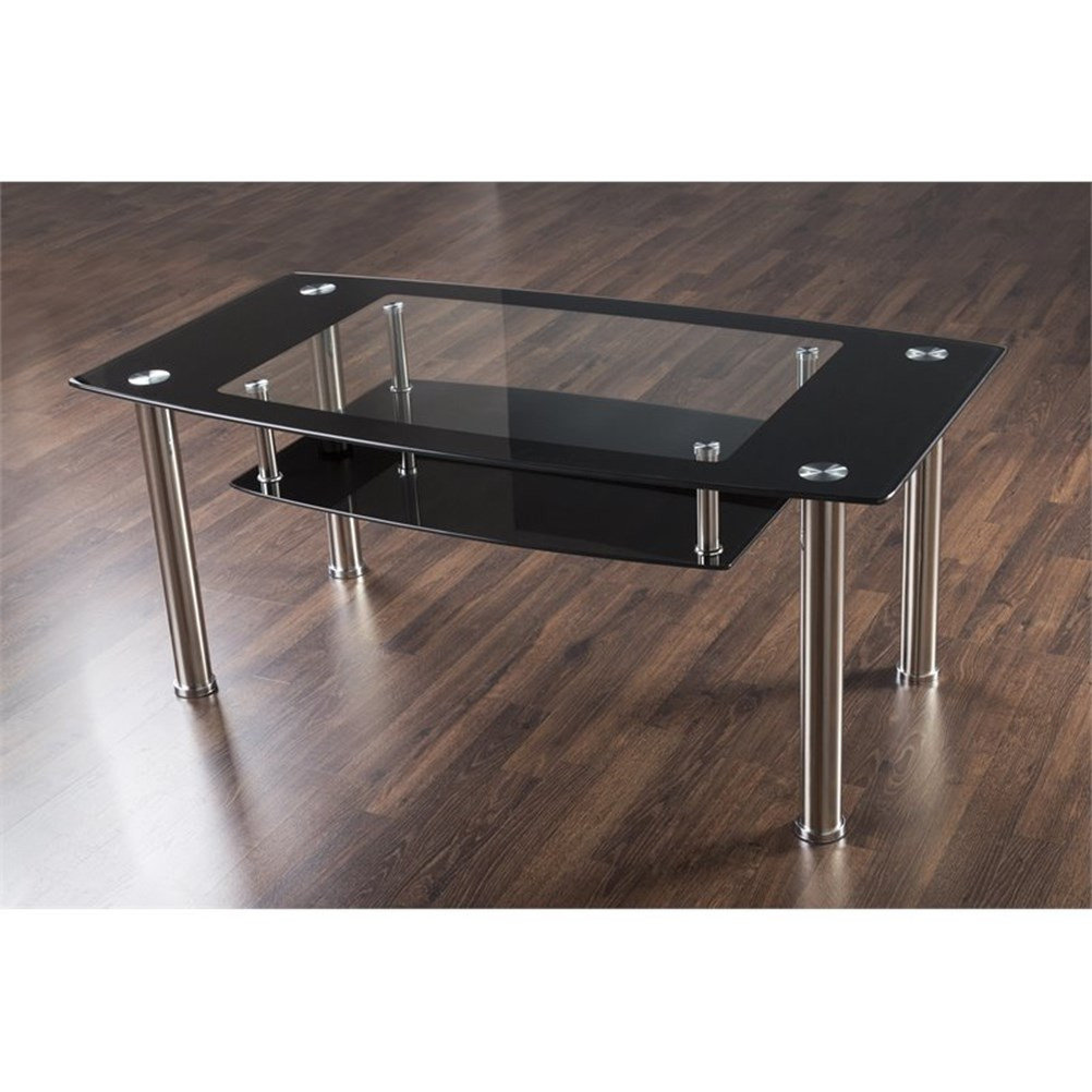 AVF Transitional Steel and Glass Coffee Table in Black/Chrome ...