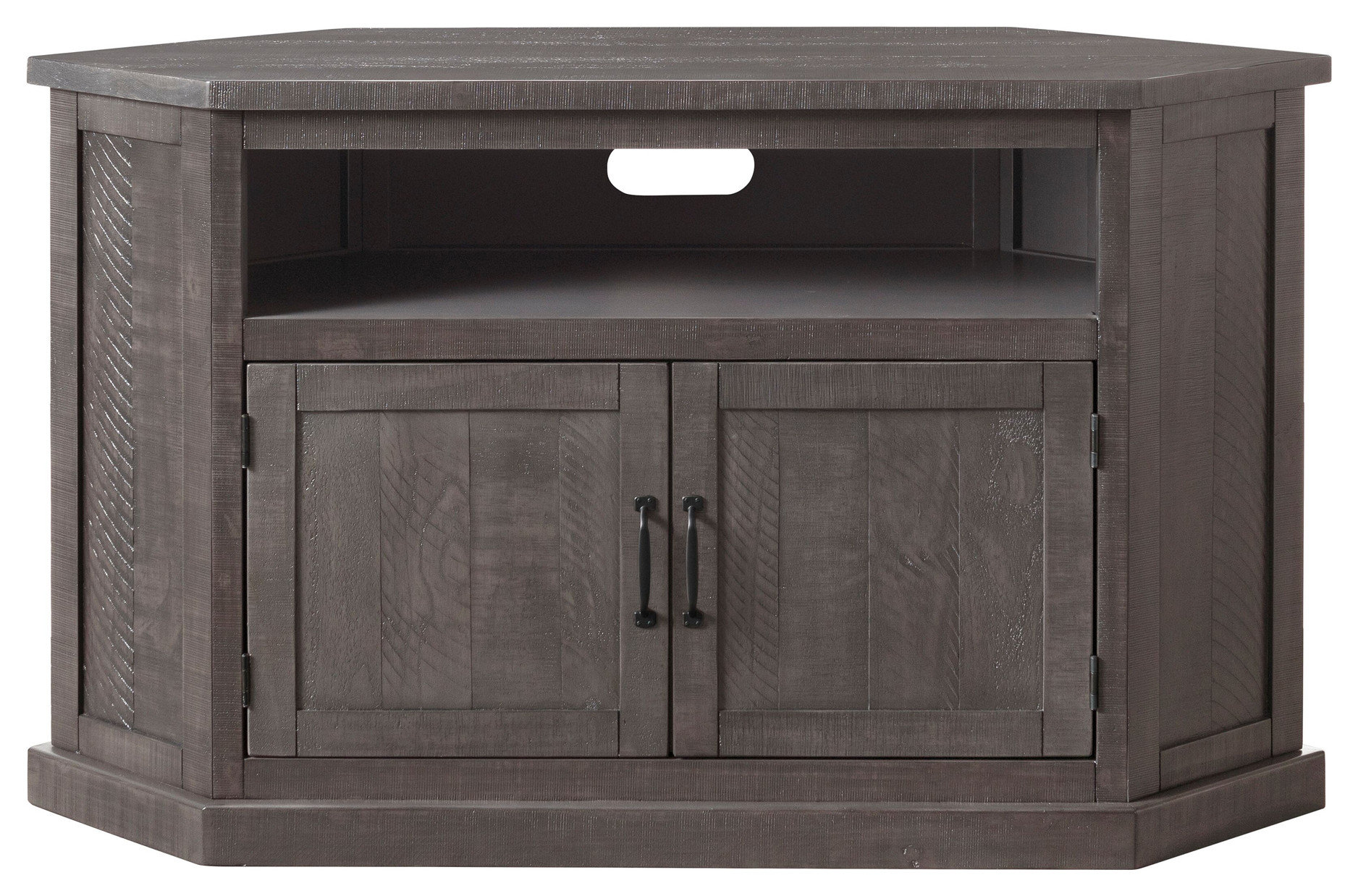 Benzara BM205965 Rustic Style Wooden Corner TV Stand with 2 Door ...