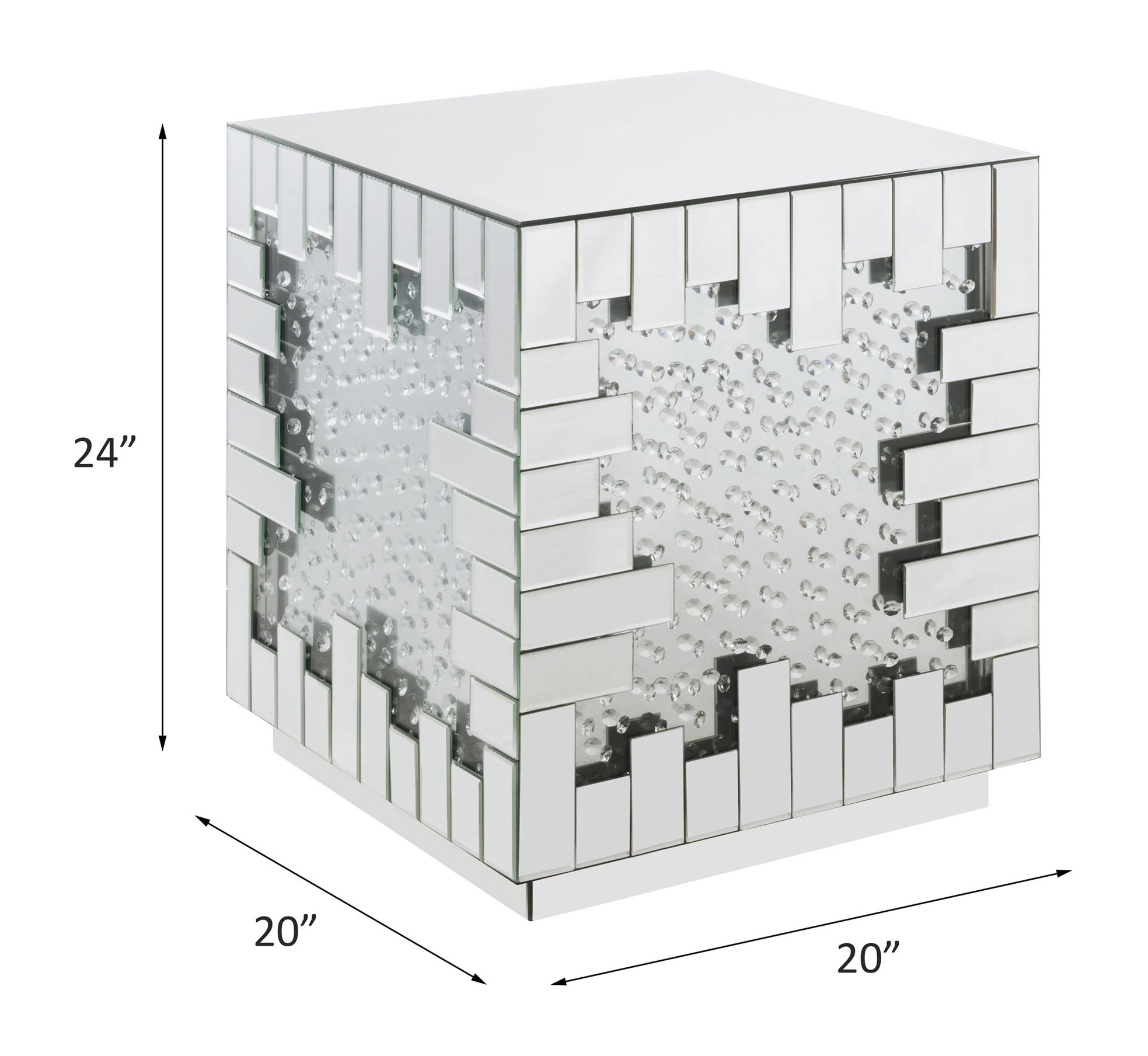 Contemporary End Table, Mirrored Design With Cube Shape & Unique Caving ...