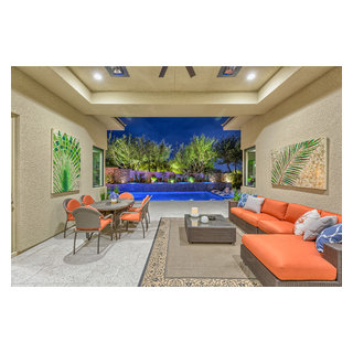 Contemporary Backyard Pool with Tiled Water Feature, Rim Flow Spa ...