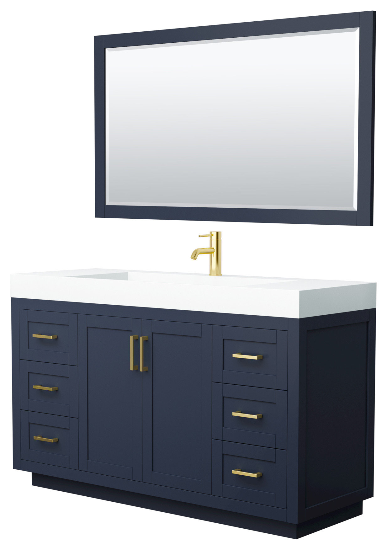 Miranda 60" Dark Blue Single Vanity, 4" White Top, Gold Trim, 58 ...