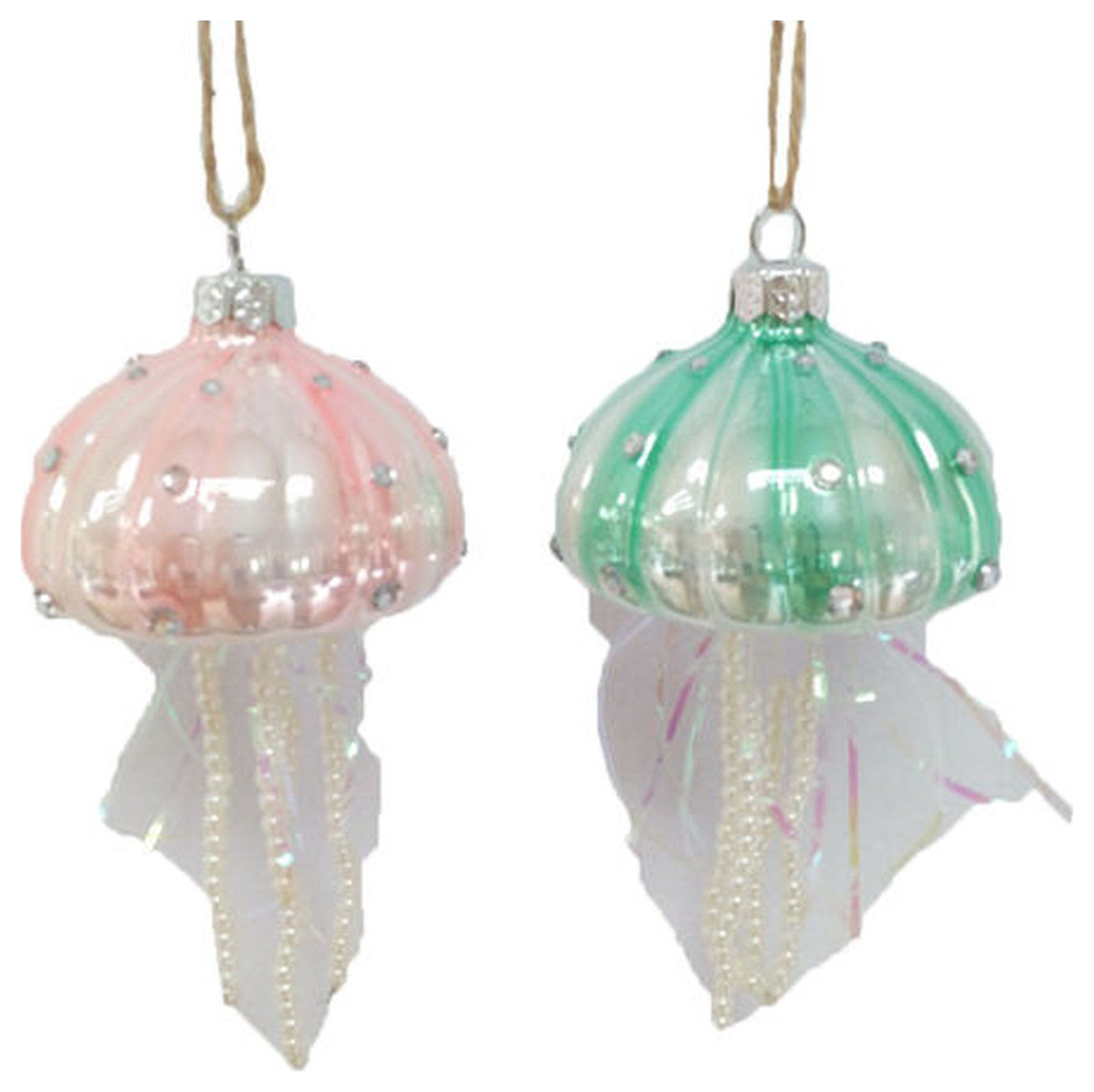 December Diamonds Coastal Ornaments Set Of 2 Assortment Glass Jellyfish ...