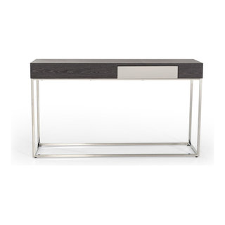 Wood and Stainless Steel Console Table with One Drawer, Gray and Silver ...