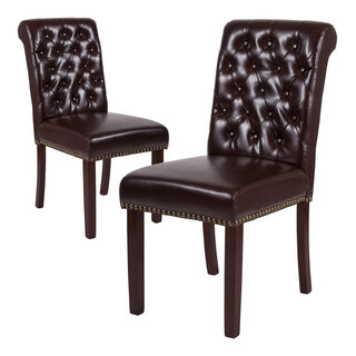 Chic Set of 2 Parsons Chairs with Rolled Back, Accent Nail Trim ...