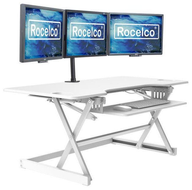 Rocelco 46 Large Height Adjustable Standing Desk Converter with Triple ...