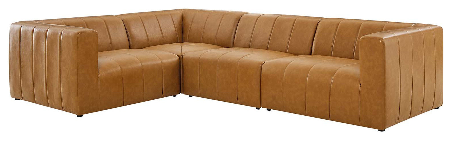 Sectional Sofa Set, Faux Vegan Leather, Tan, Modern, Living Lounge ...