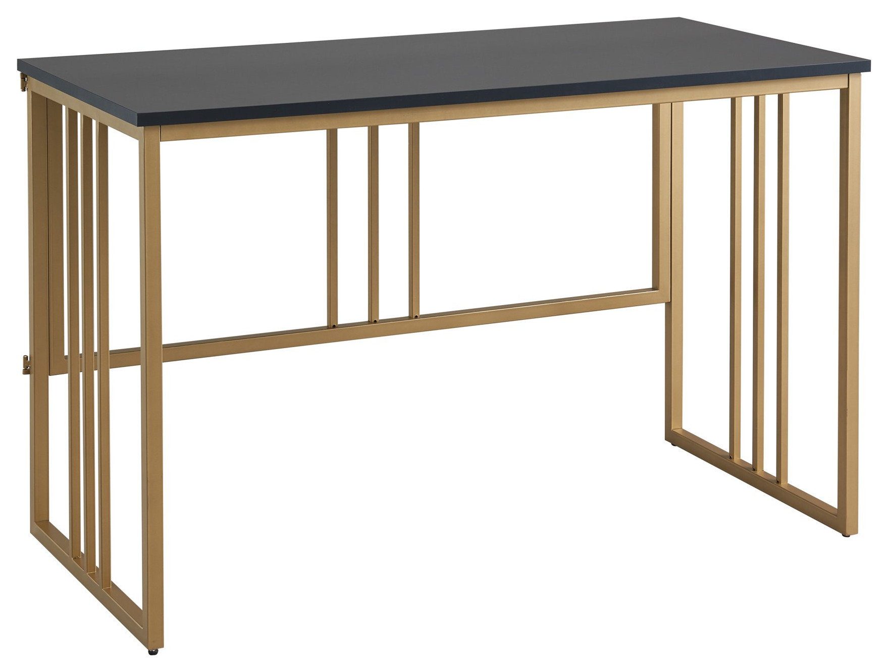 Rectangular Desk, Golden Metal Frame With Slatted Accents & Matte Black ...