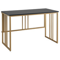 Rectangular Desk, Golden Metal Frame With Slatted Accents & Matte Black ...