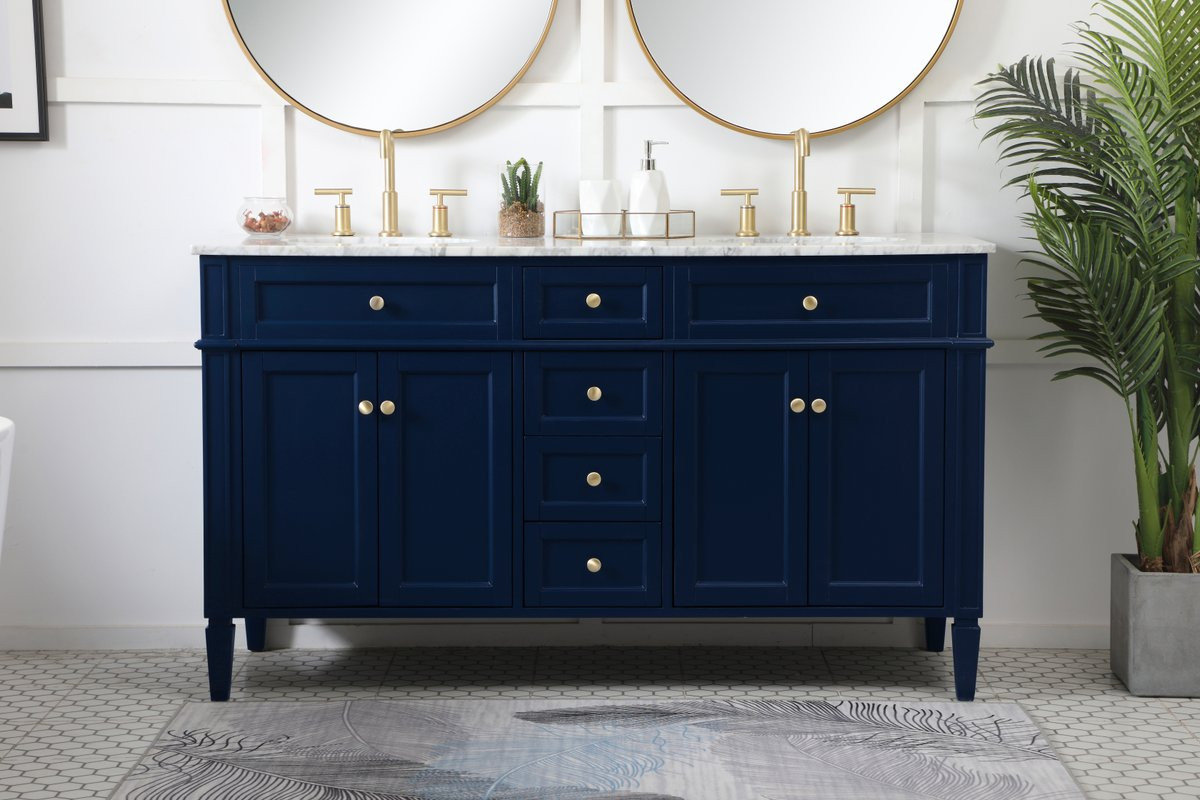 Elegant VF12560DBL 60"Double Bathroom Vanity, Blue - Transitional ...