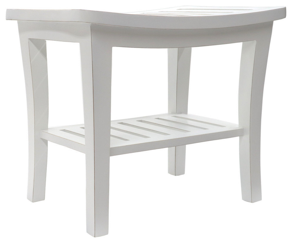 Genuine Teak Slightly Distressed Finish Spa Or Shower Bench, White ...
