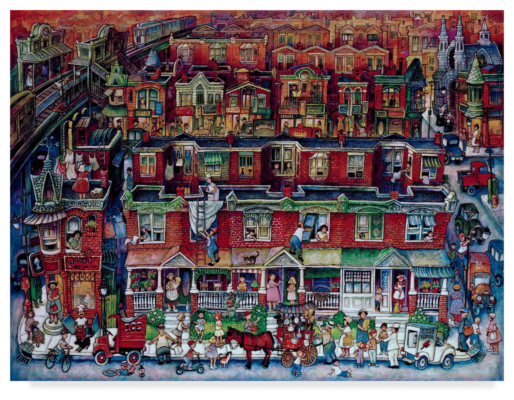 "Neighborhood" by Bill Bell, Canvas Art, 47"x35" - Traditional - Prints ...