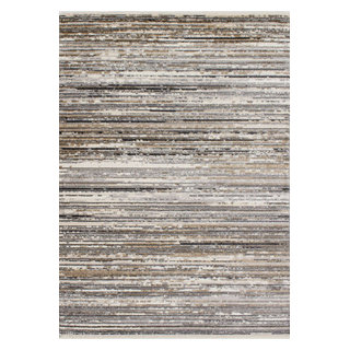 Cali Collection Grey Beige White Banded Rug, 6'7"x9'0" - Contemporary ...