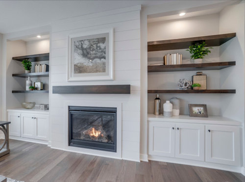 Built-in fireplace cabinets/bookcase - quartz countertop or no?