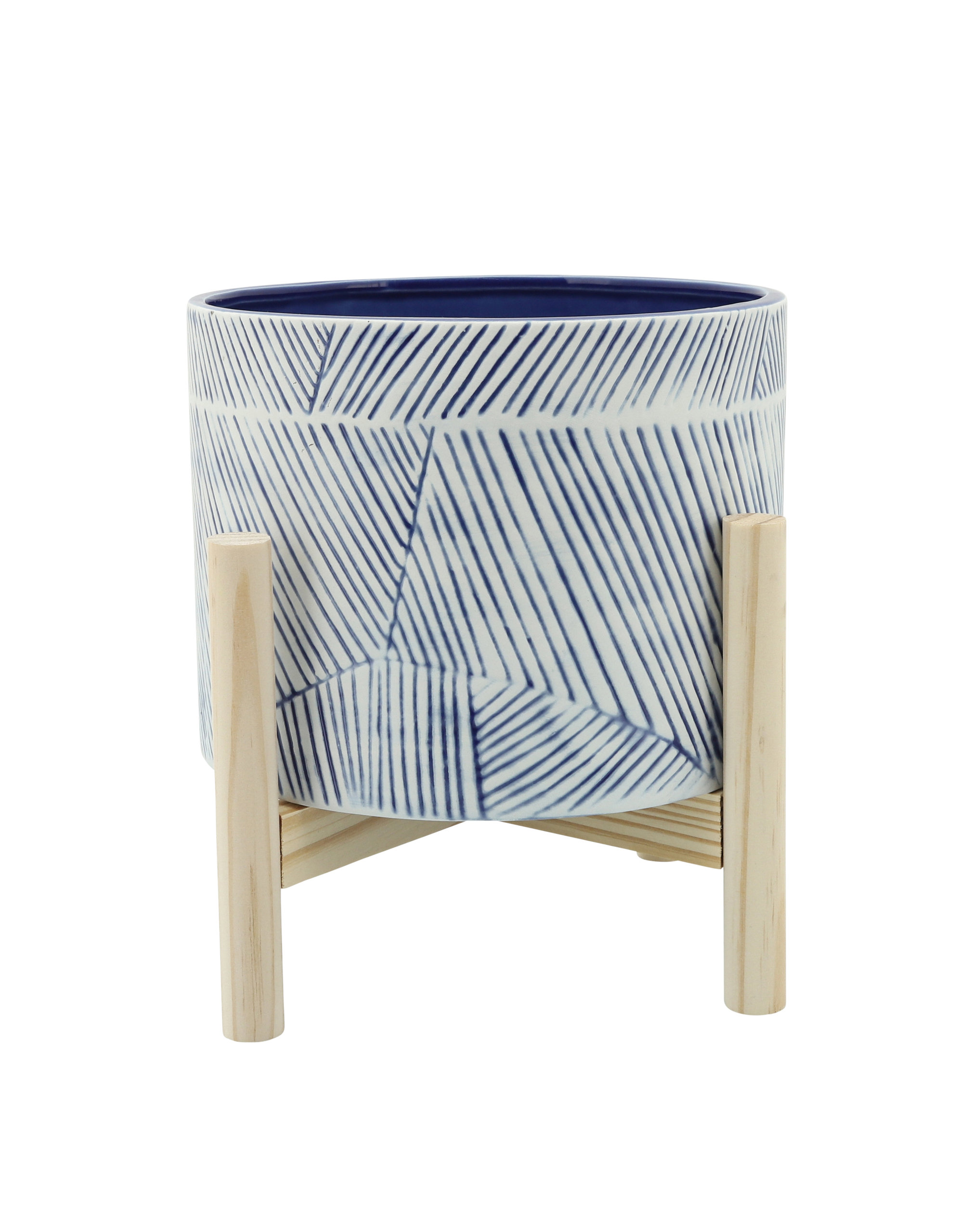 8" Planter With Wood Stand, Navy - Contemporary - Indoor Pots And ...
