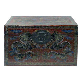 Chinese Distressed Red Dragons Graphic Rectangular Shape Box Hws714 ...