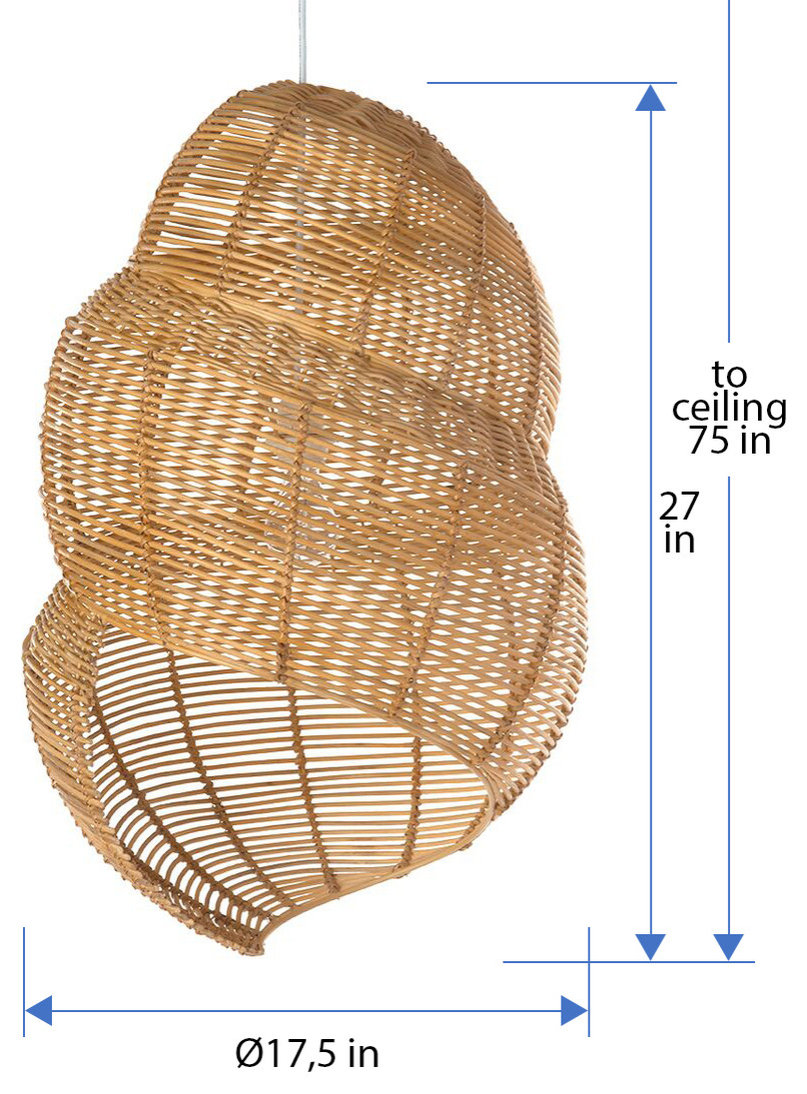Wicker Coiled Shell Pendant Lamp, Handwoven, Natural Brown - Tropical ...