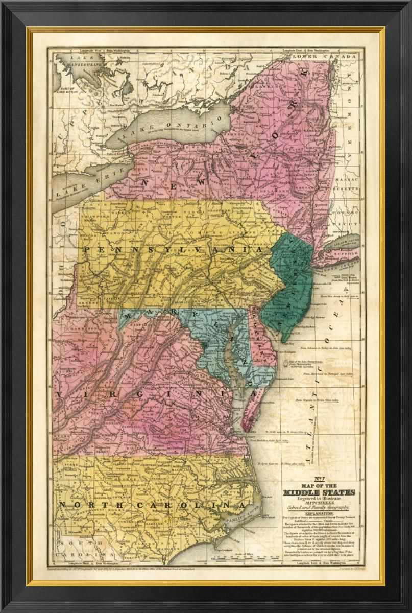 "Map of the Middle States, 1839" by Samuel Augustus Mitchell, 18x26 ...