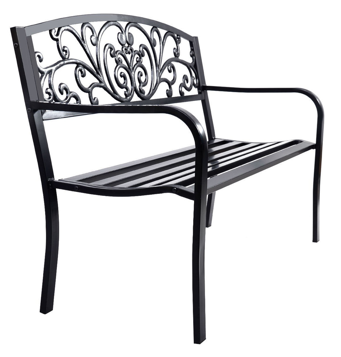 Modern 50" Patio Park Garden Steel Frame Bench - Mediterranean ...