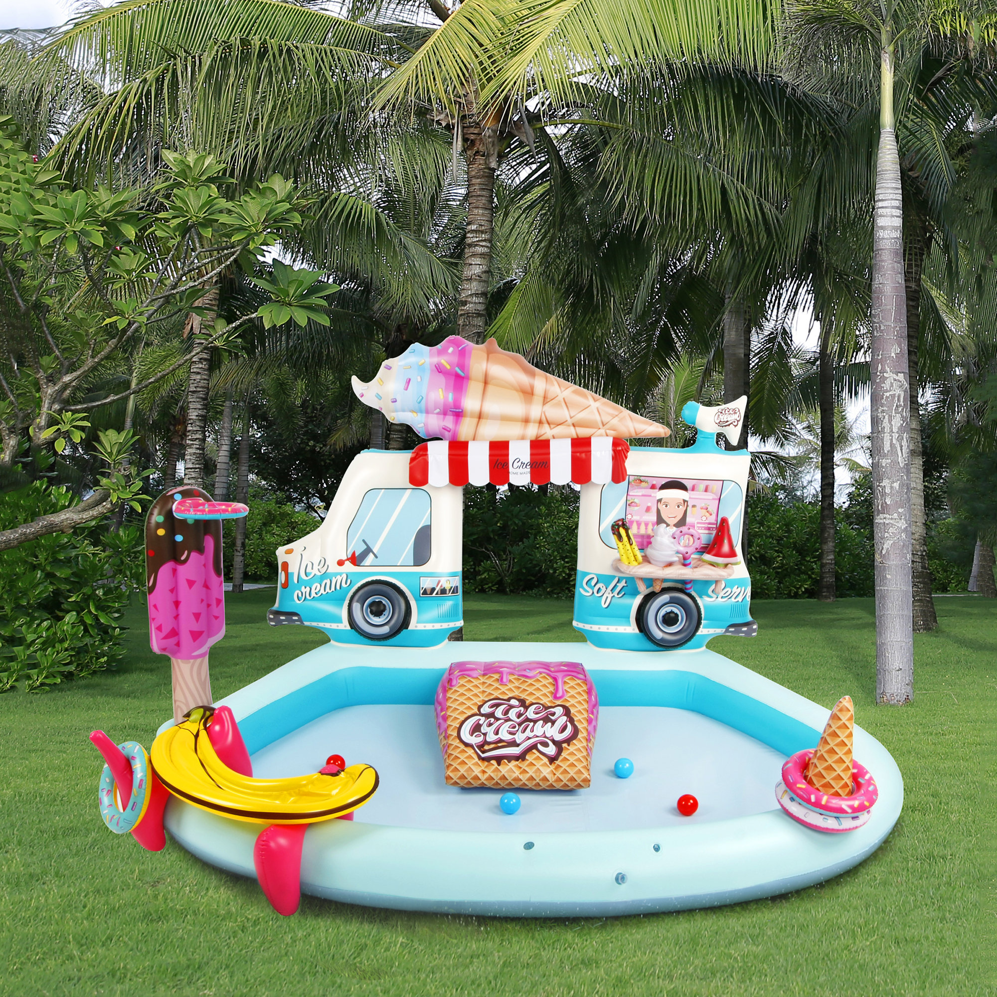 82" Ice Cream Truck Inflatable Swimming Spray Pool and Play Center ...