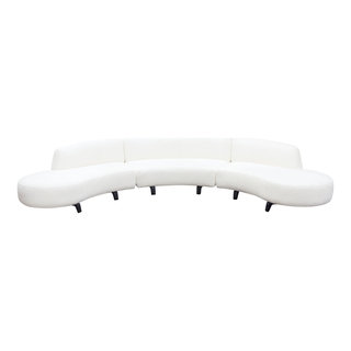 3 Piece Modular Curved Armless Sofa, 2 Chaises, Faux White Shearling ...