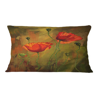 Watercolor Poppy Flowers Floral Throw Pillow, 12"x20 - Contemporary ...