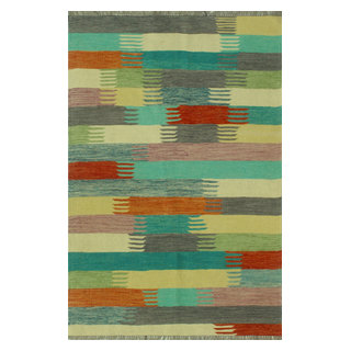 Winchester Kilim Leigh Orange/Blue Rug, 3'10x5'10, 3'10x5'10 ...
