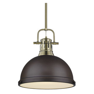 Duncan 1-Light Pendant With Rod, Aged Brass With Rubbed Bronze ...
