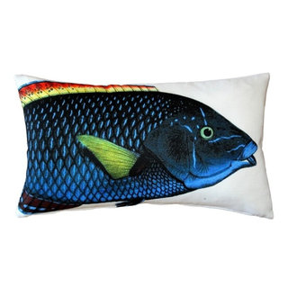 Pillow Decor - Blue Wrasse Fish Pillow 12 x 20 - Contemporary - Outdoor ...