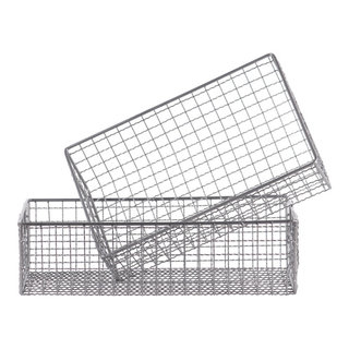 Rectangular Metal Wire Basket With Mesh Design, Set of 2, Gray ...