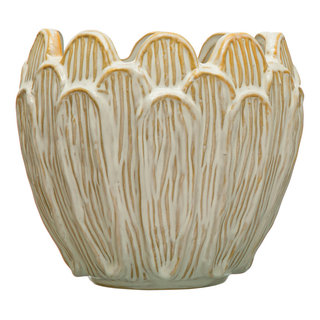 Stoneware Flower Shaped Planter, Ivory - Contemporary - Indoor Pots And ...