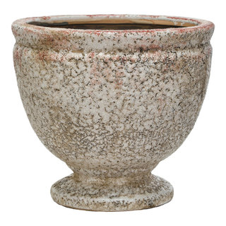 Round Distressed Terra-cotta Footed Planter, Coral - Farmhouse - Indoor ...