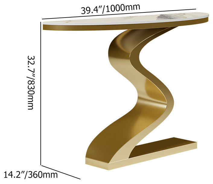 39.4" White/Gold Curved Console Table With Sintered Stone Top Half Moon ...