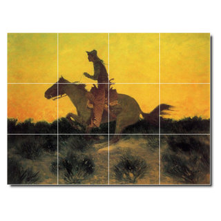 Frederic Remington Western Painting Ceramic Tile Mural #69, 48" Wide x ...